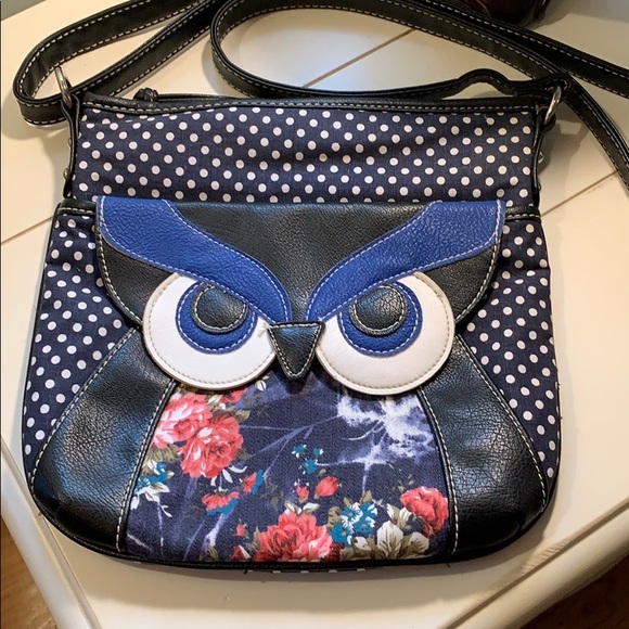 Bags | Owl Design Crossbody Bag Black And Blue | Poshmark